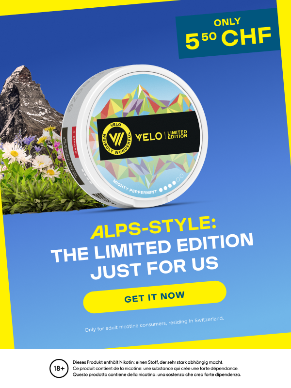 VELO Tobacco Free Nicotine Pouches | VELO Switzerland